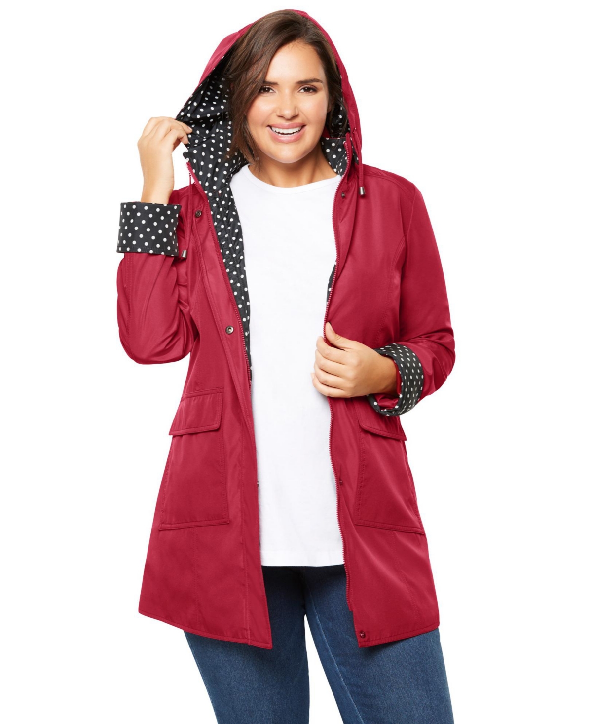 Click here for Woman Within Plus Size Dot Trim Raincoat - Classic... prices