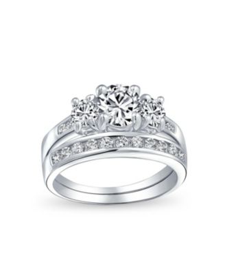 Bling Jewelry Classic 3ct Round 3 Stone Cz Past Present Future Promise Ring Set Band Sterling Silver