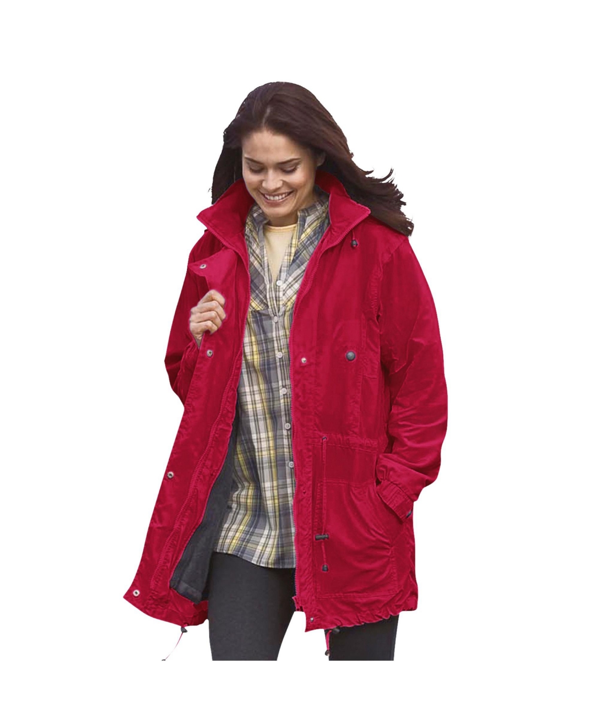 Click here for Woman Within Plus Size Fleece-Lined Taslon Anorak... prices