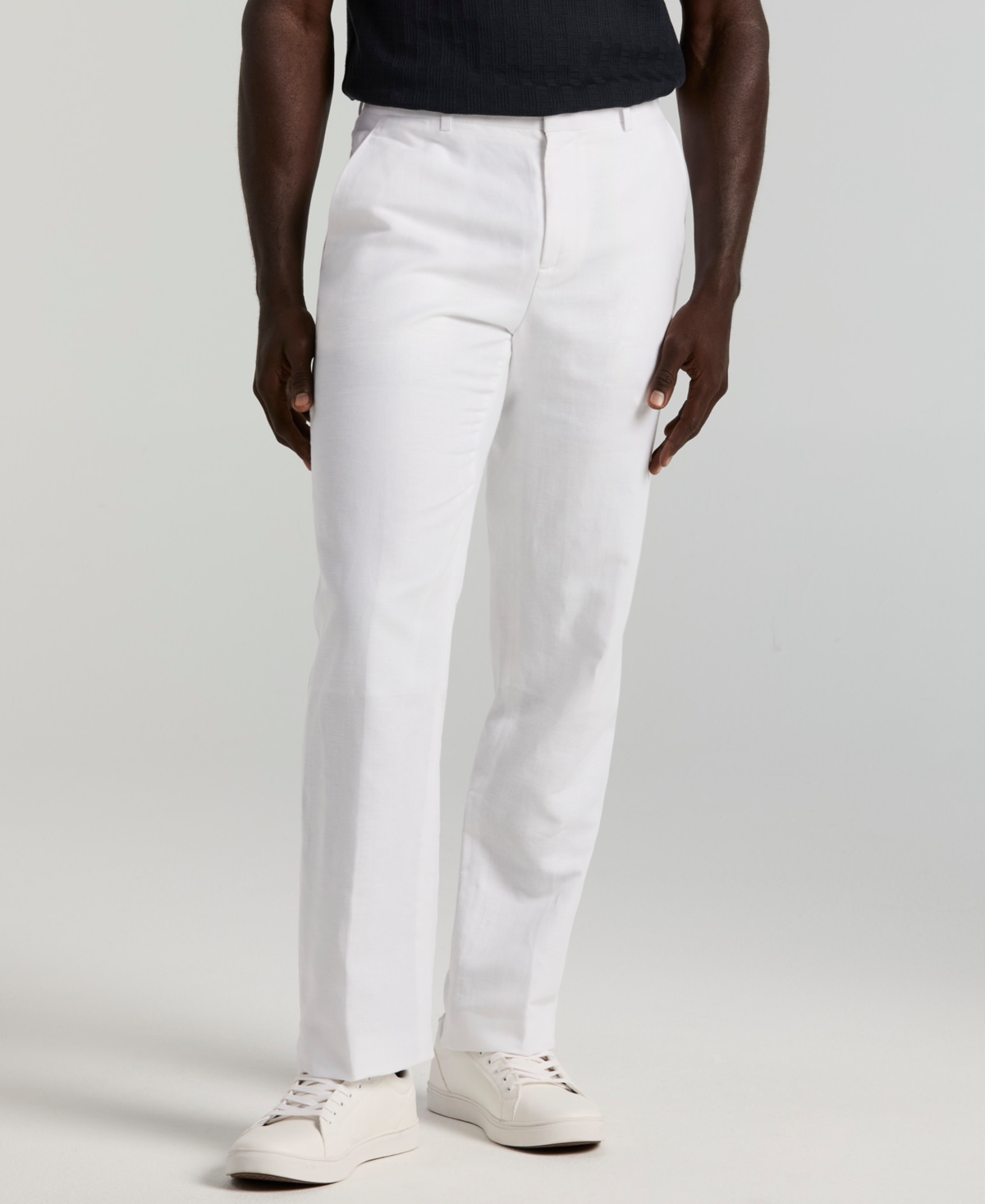 Perry Ellis Mens Portfolio Modern-Fit Linen/Cotton Solid Dress Pants - Bright White