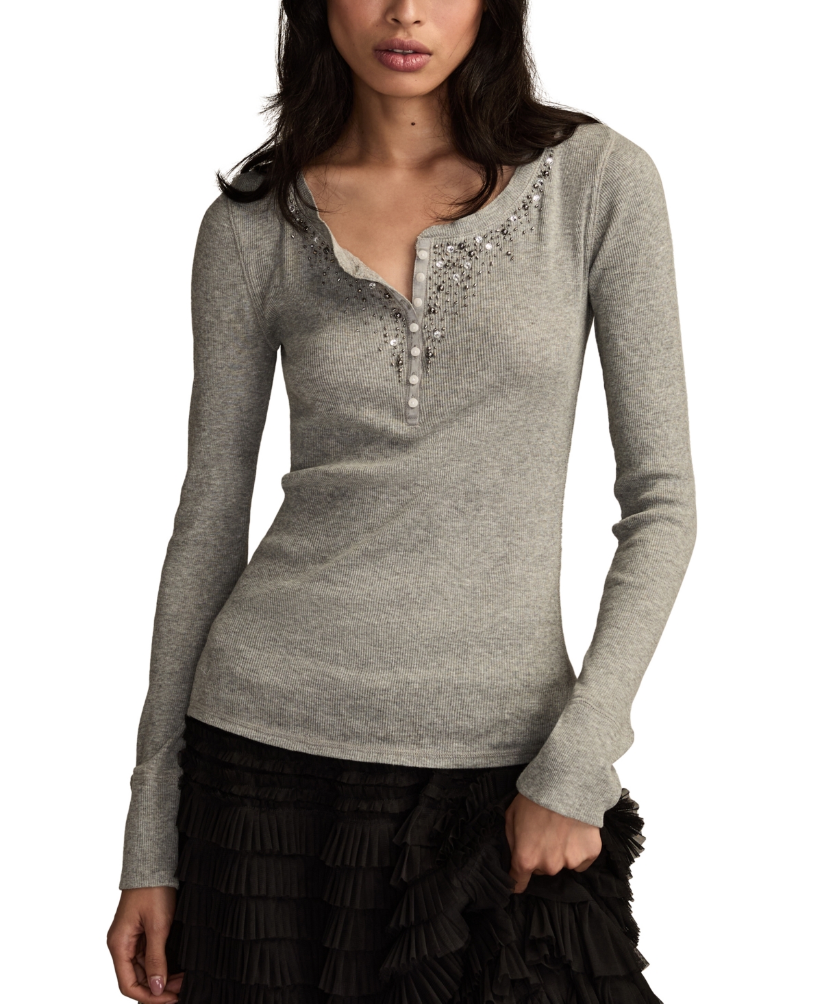 Click here for Lucky Brand Womens Embellished Long-Sleeve Henley... prices