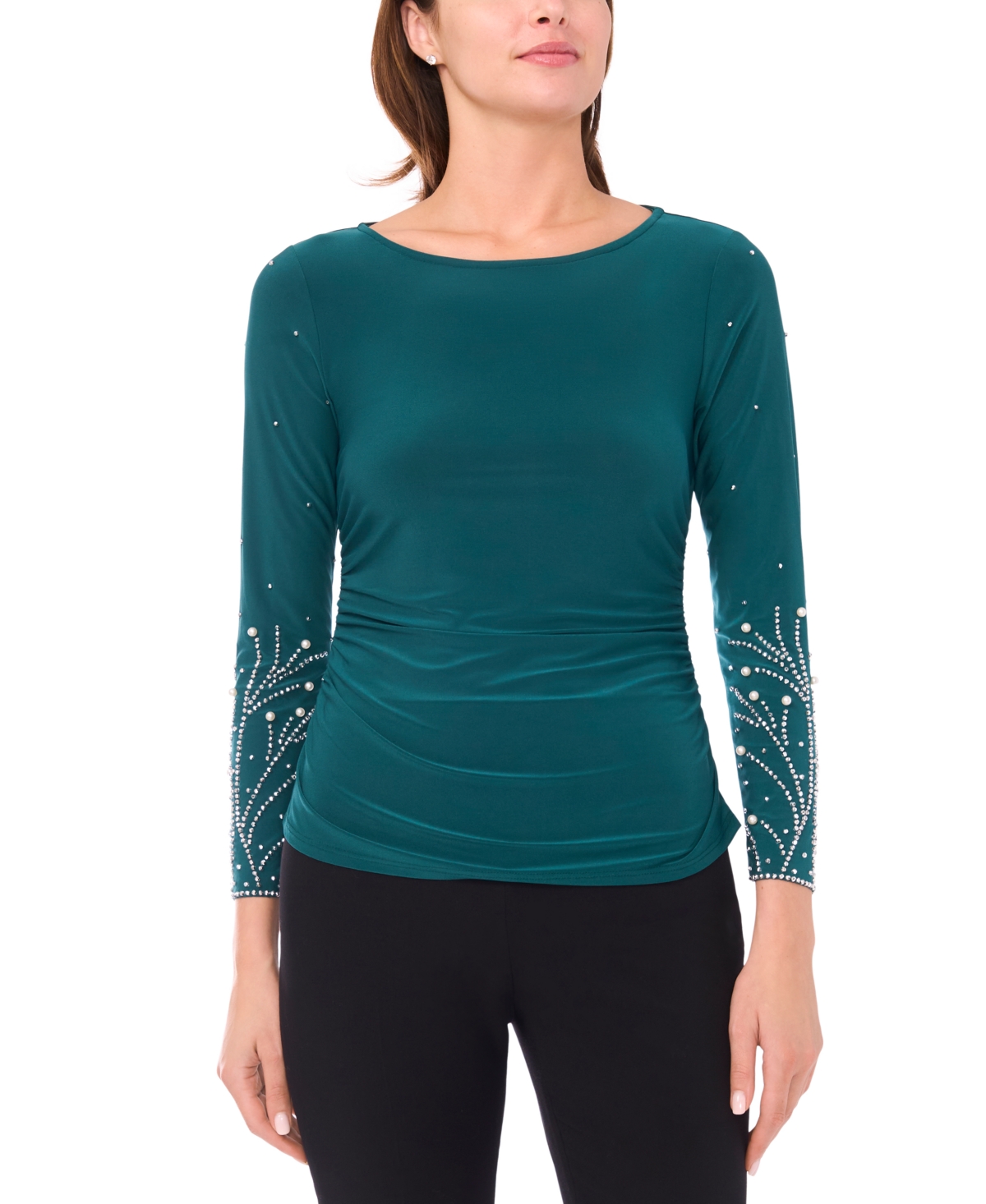 Click here for Msk Womens Side Cinched Boat Neck Top - Rainforest prices