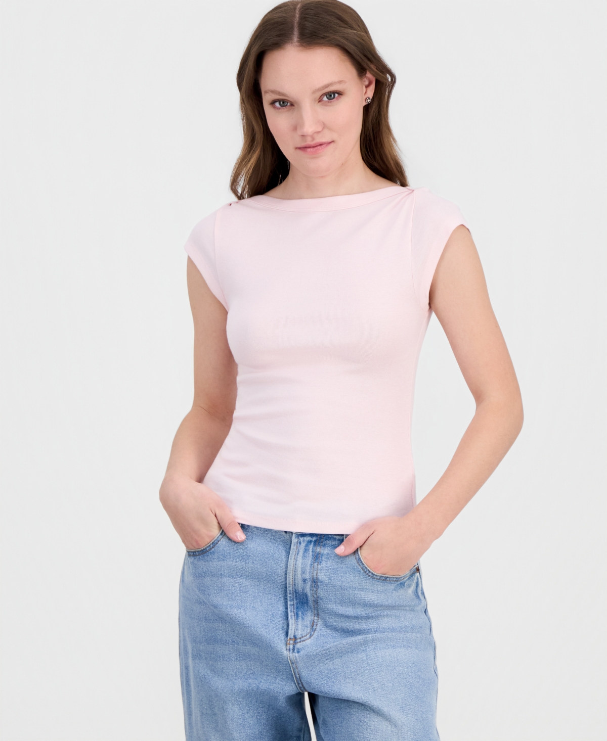 Click here for Derek Heart Juniors Boat-Neck Cap-Sleeve Cotton T-... prices