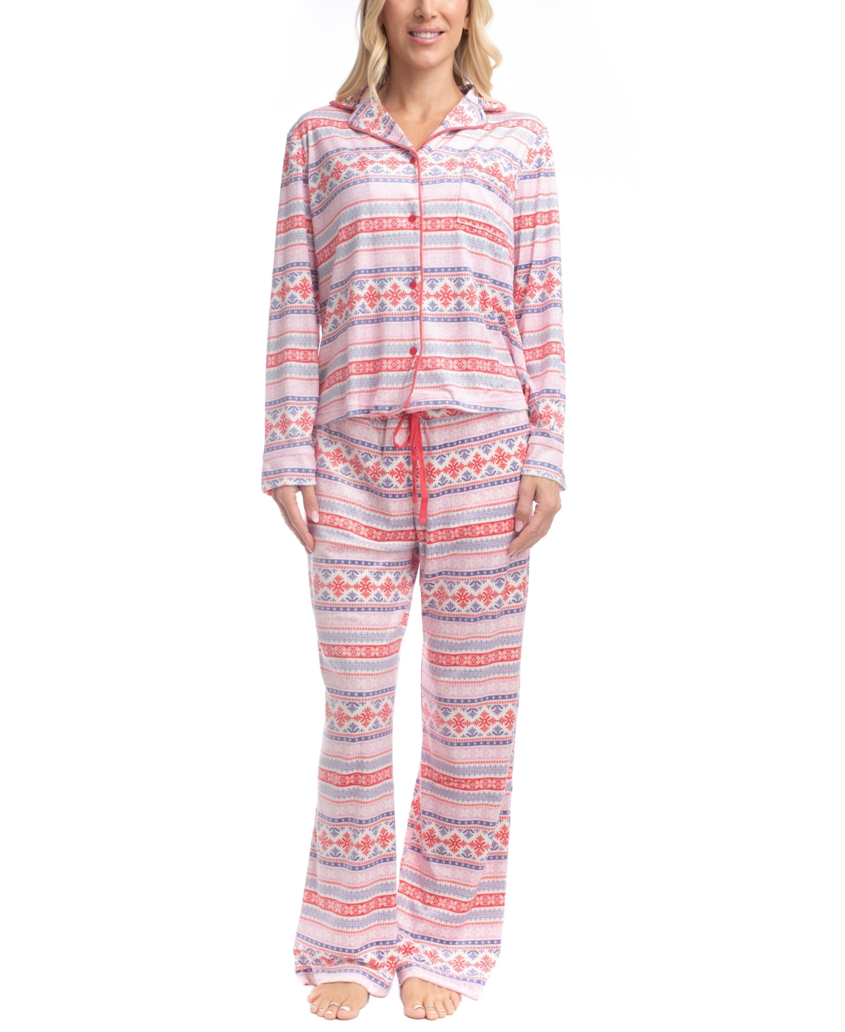 Muk Luks Womens 2-Pc. Lounge Loyalist Sweatshirt & Jogger Pants Pajamas Set - Pink