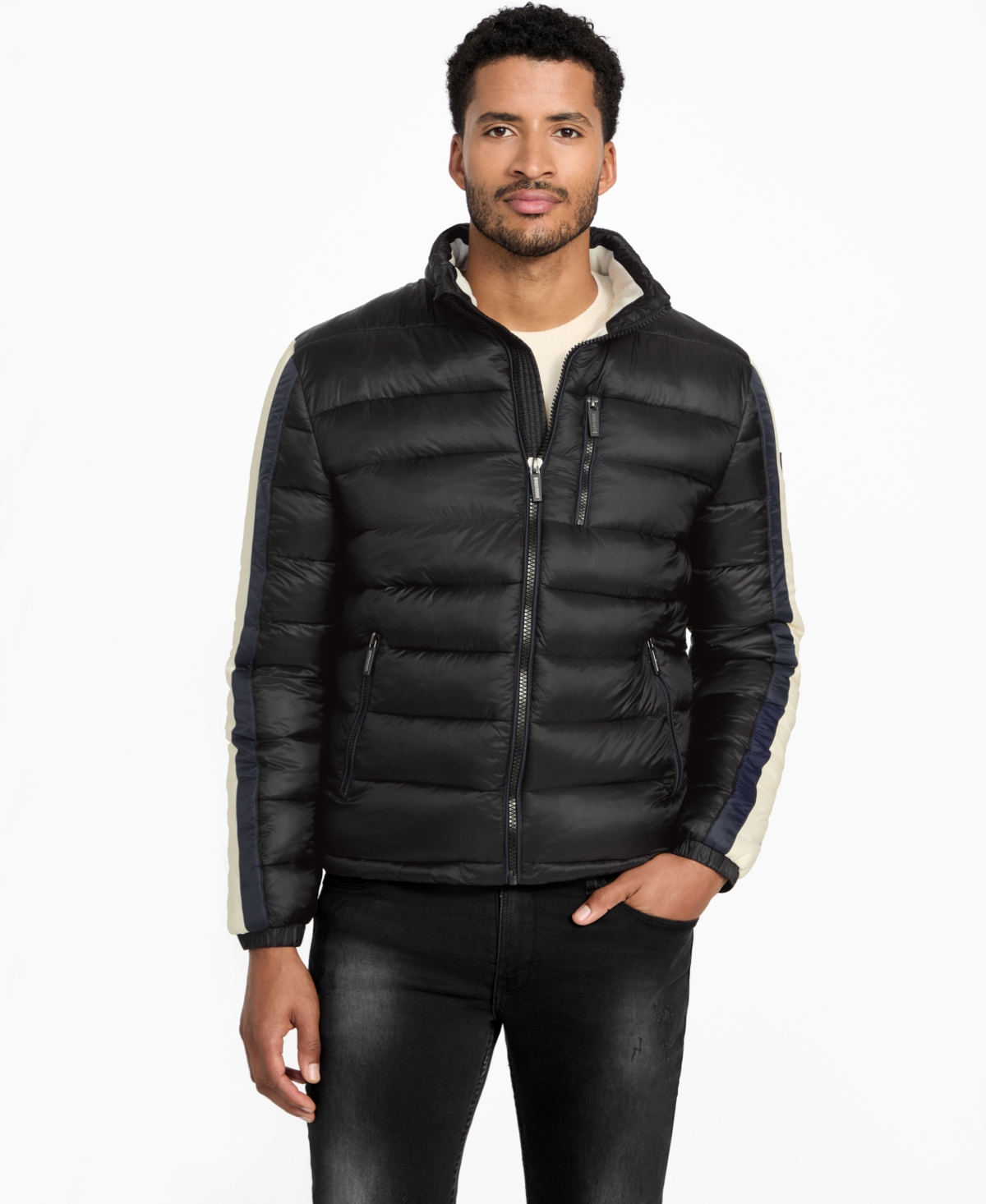Click here for Guess Mens Color-Block Puffer Regular-Fit Jacket -... prices