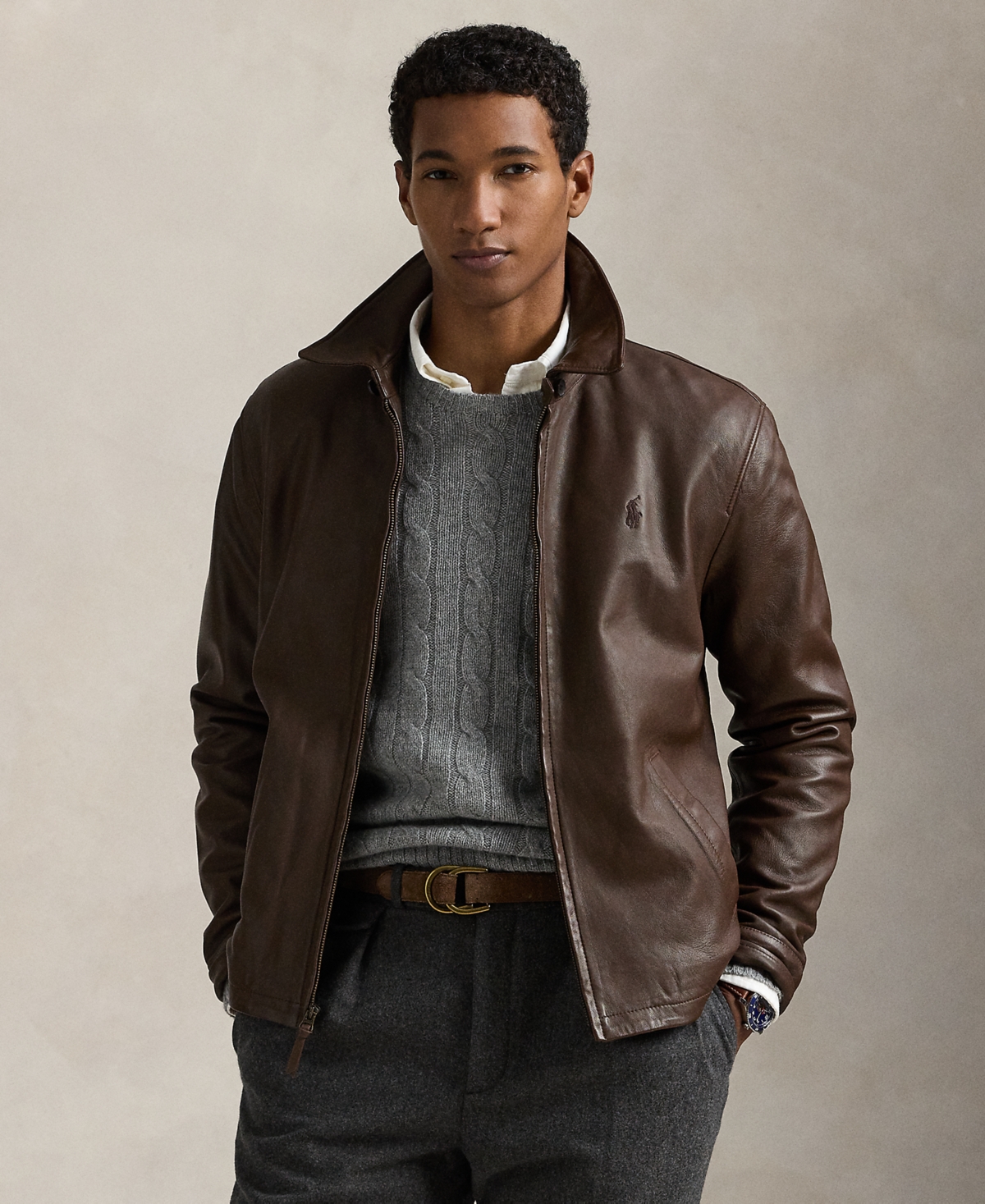 Click here for Polo Ralph Lauren Mens Leather Jacket - Bison Brow... prices