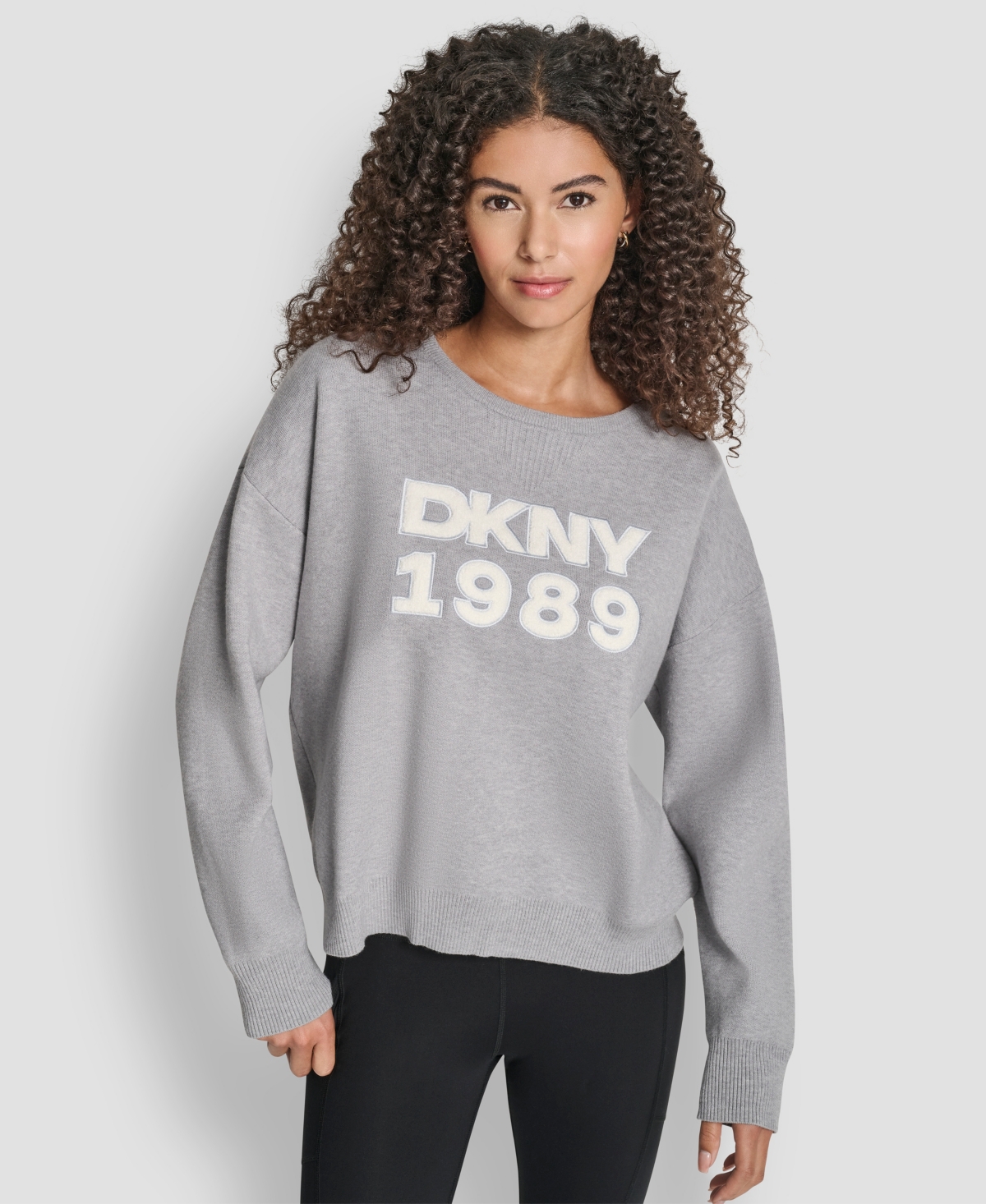 Click here for Dkny Womens Textured Logo Crewneck Sweater - Grey/... prices