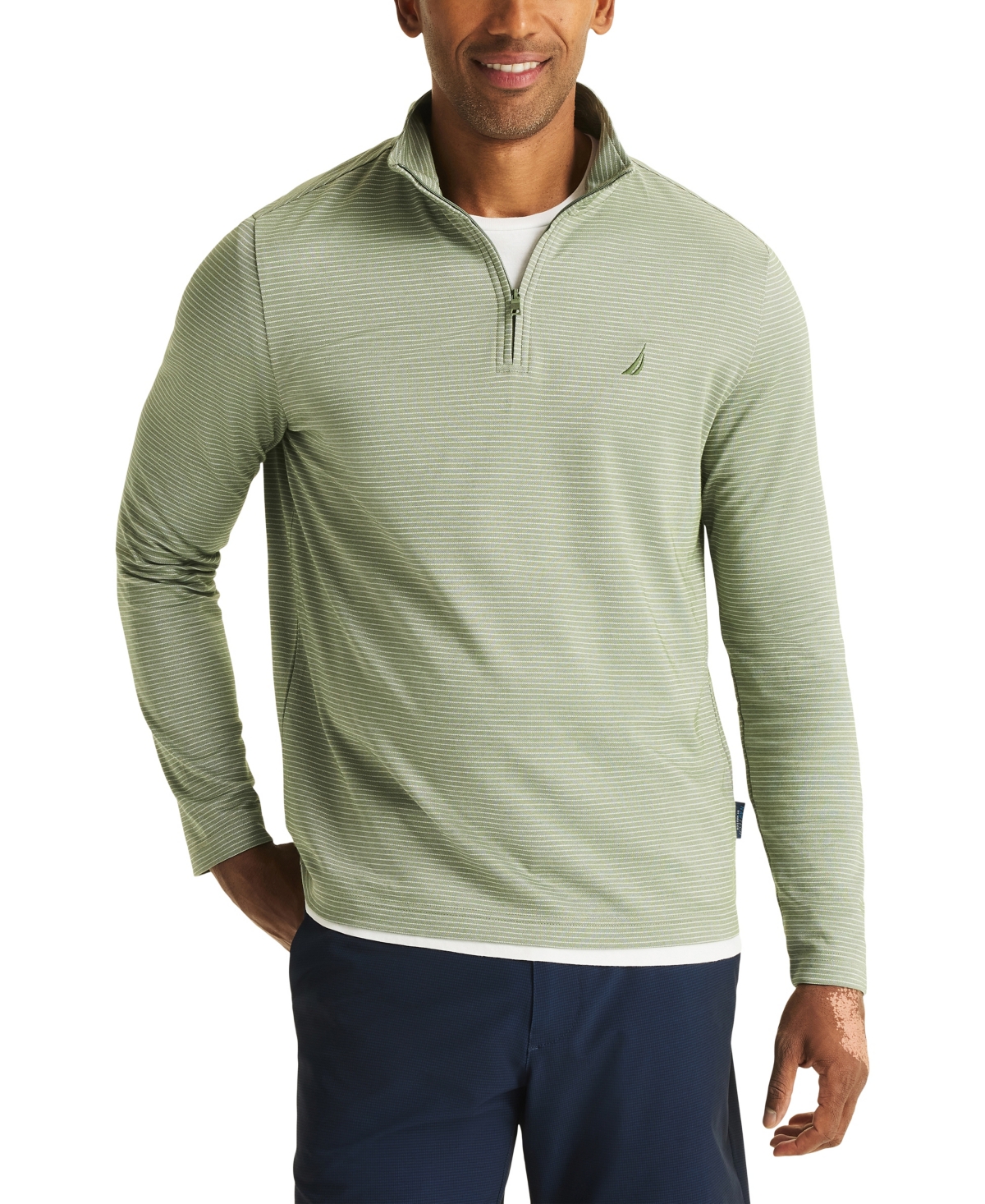 Click here for Nautica Mens Striped Quarter-Zip Sweatshirt - Bron... prices