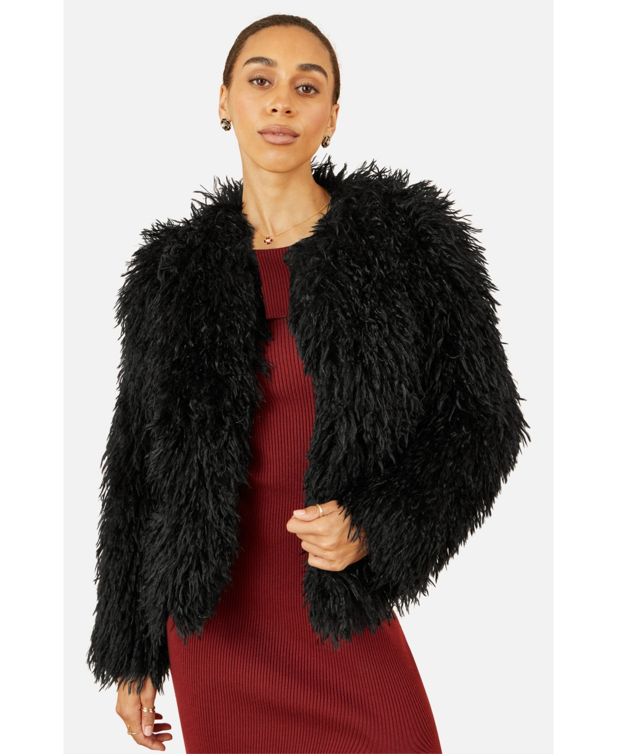 Click here for Yumi Womens Luxe Fluffy Faux Fur Coat - Black prices