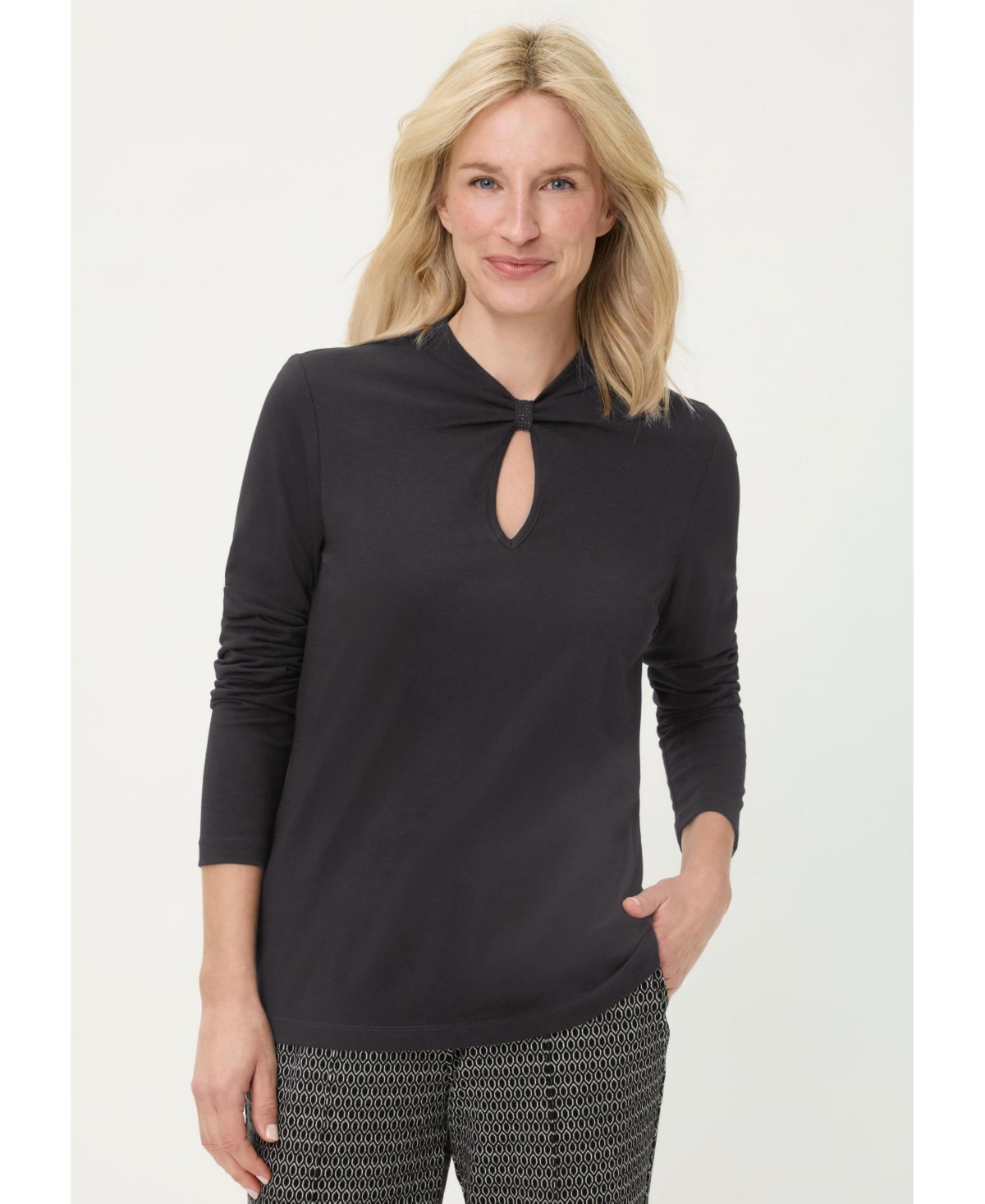 Click here for Olsen Womens Peekaboo Neck T-Shirt - Black prices