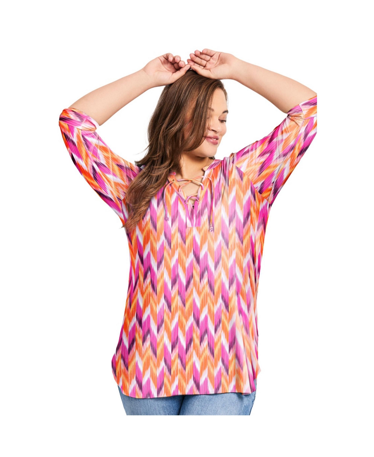 Click here for Avenue Womens Lace Up Tee - Pink ikat prices