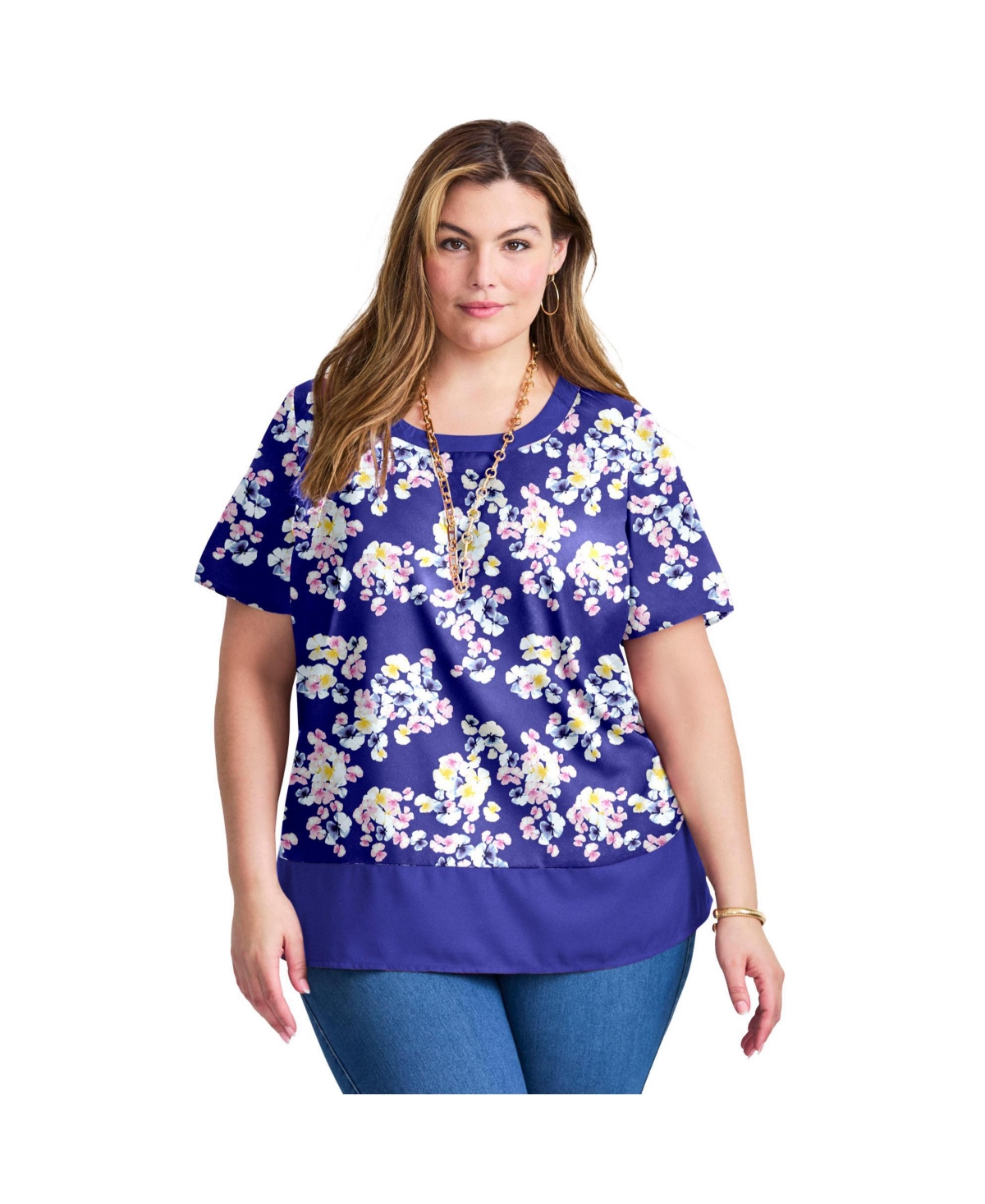 Click here for Avenue Womens Color Block Hem Top - Ultra blue pre... prices