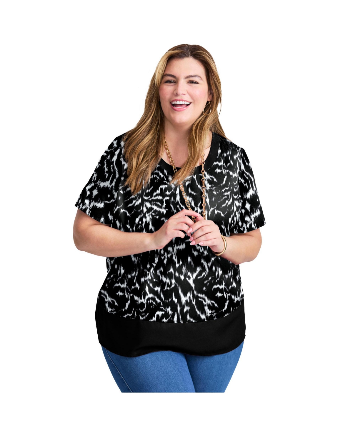 Click here for Avenue Womens Color Block Hem Top - Black texture prices