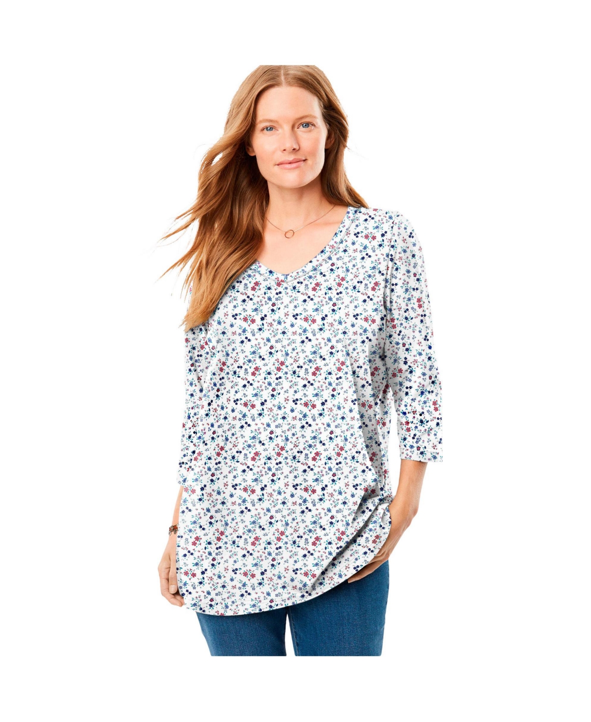 Click here for Woman Within Womens Within Perfect Printed Three-Q... prices