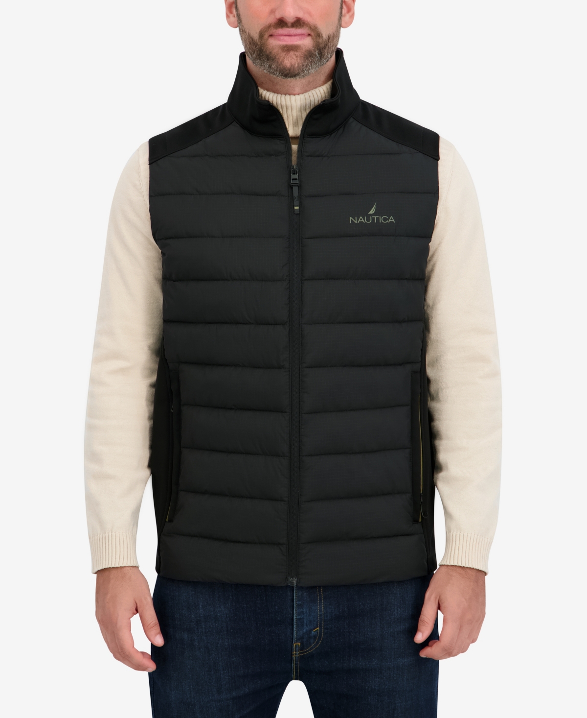 Click here for Nautica Mens Transitional Mixed Media Vest - Black prices