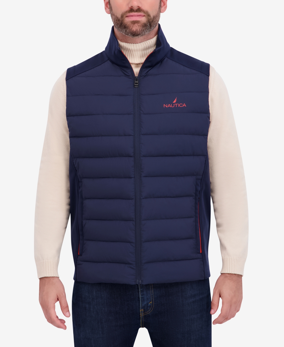 Nautica Mens Transitional Mixed Media Vest - Navy Seas