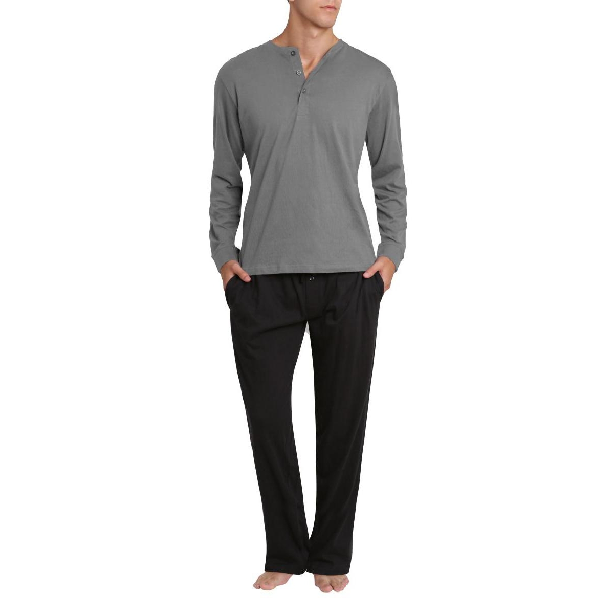 Click here for Sleep Hero Mens Henley Neck Knit Pajama Set - Grey... prices