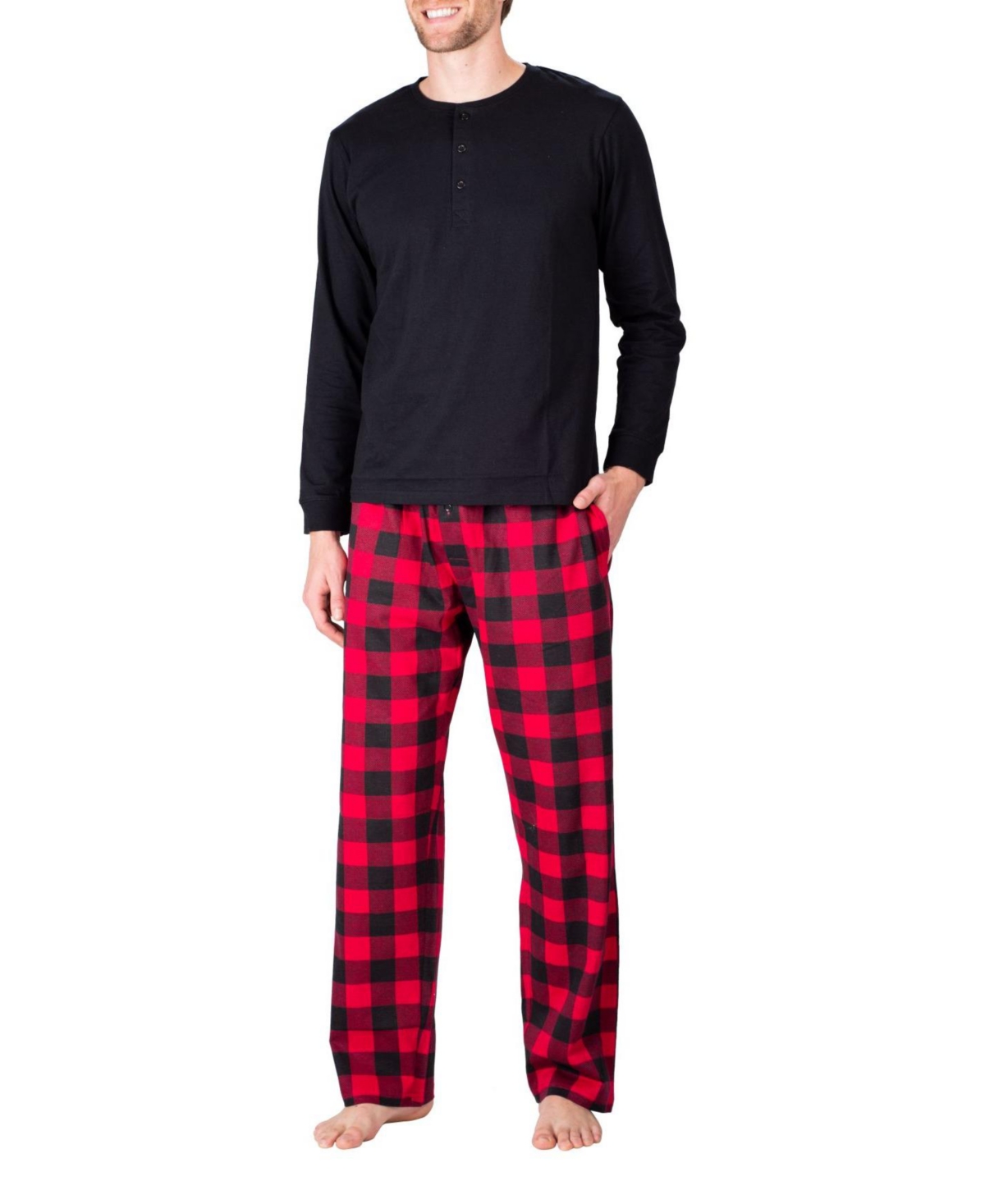 Click here for Sleep Hero Mens Henley Neck Knit Pajama Set - Blac... prices