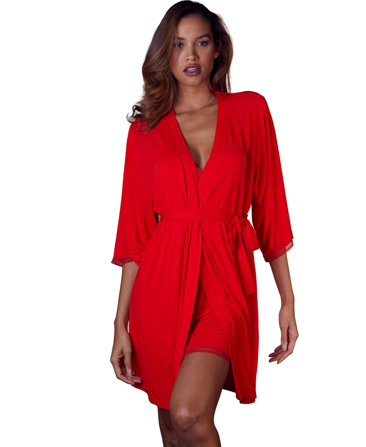 Click here for Lascana Womens Lace Trim Robe - Red prices