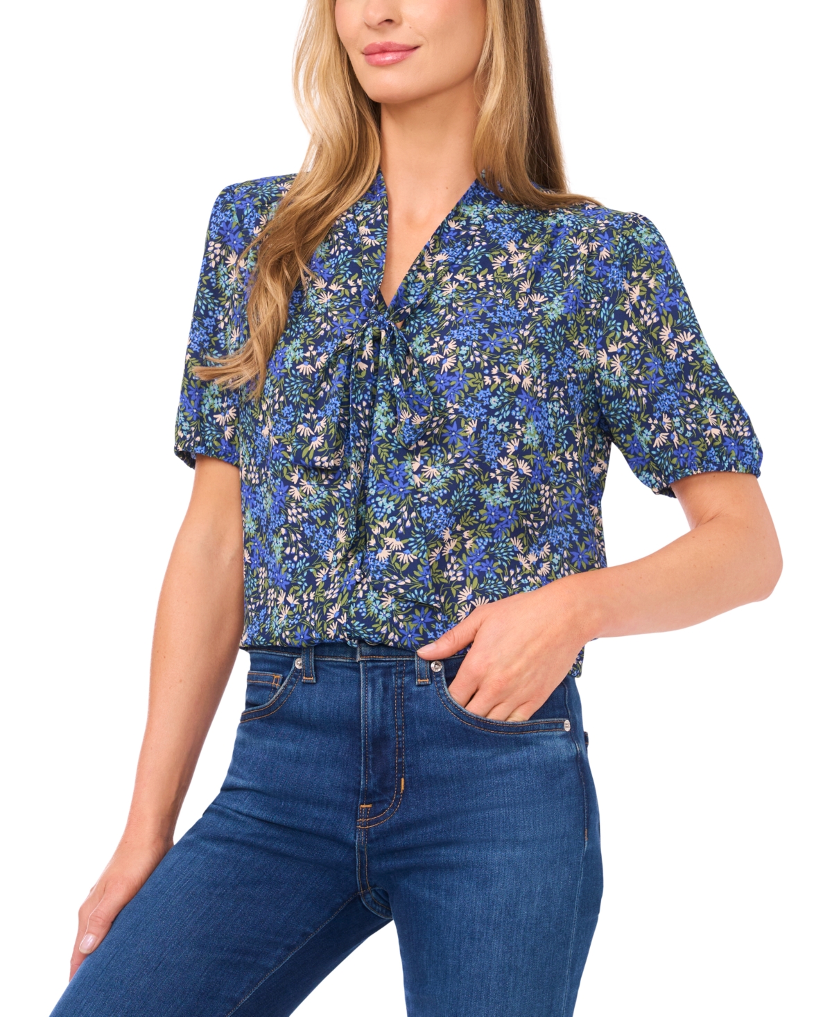 Click here for CeCe Womens Short-Sleeve Bow Tie Shirred Top - Cla... prices