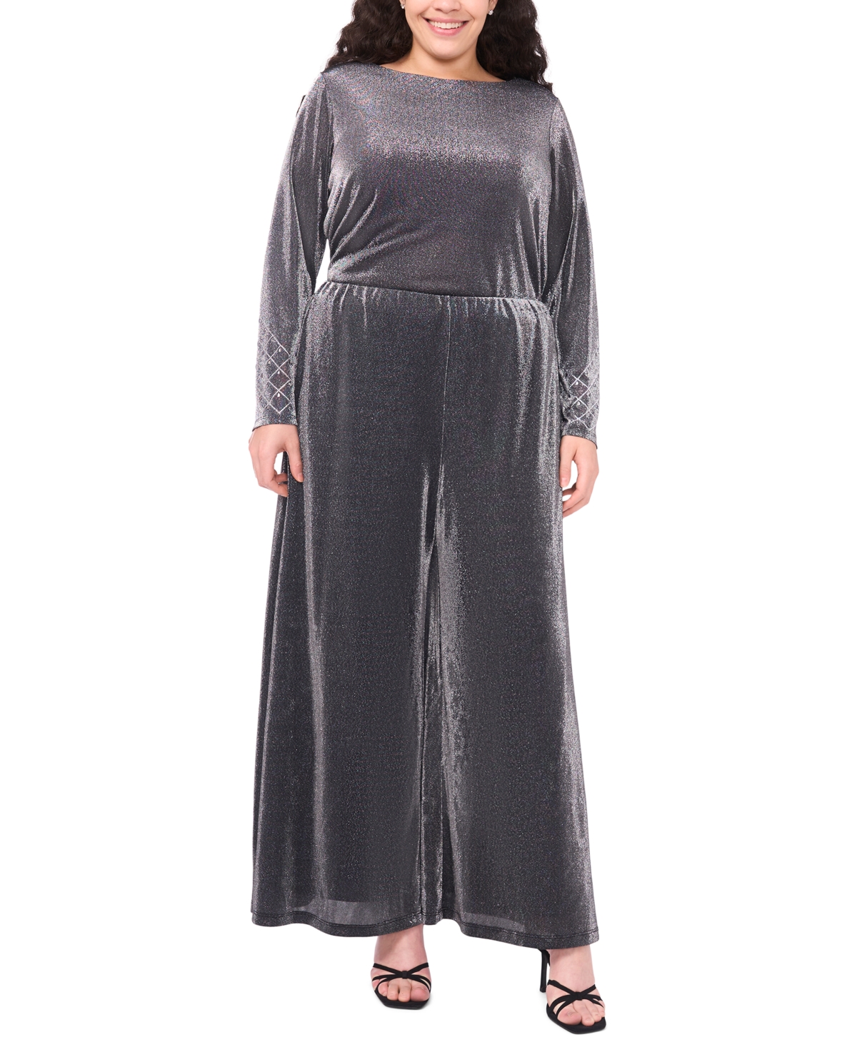 Click here for Msk Plus Size Wide Leg Pull-On Pants - Black Silve... prices