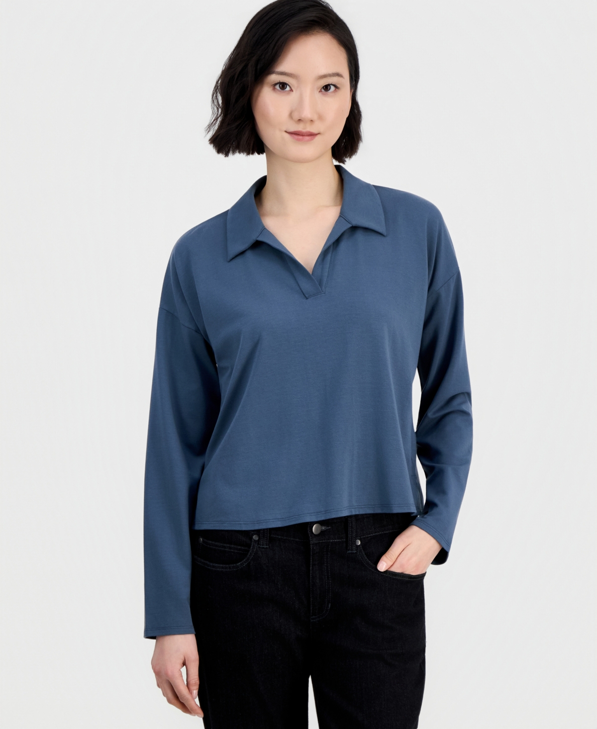 Click here for Eileen Fisher Petite Boxy Long-Sleeve Henley Top -... prices