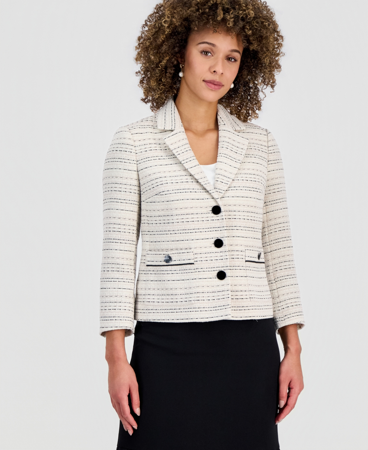 Click here for Kasper Womens Striped Tweed Tailored Jacket - Summ... prices
