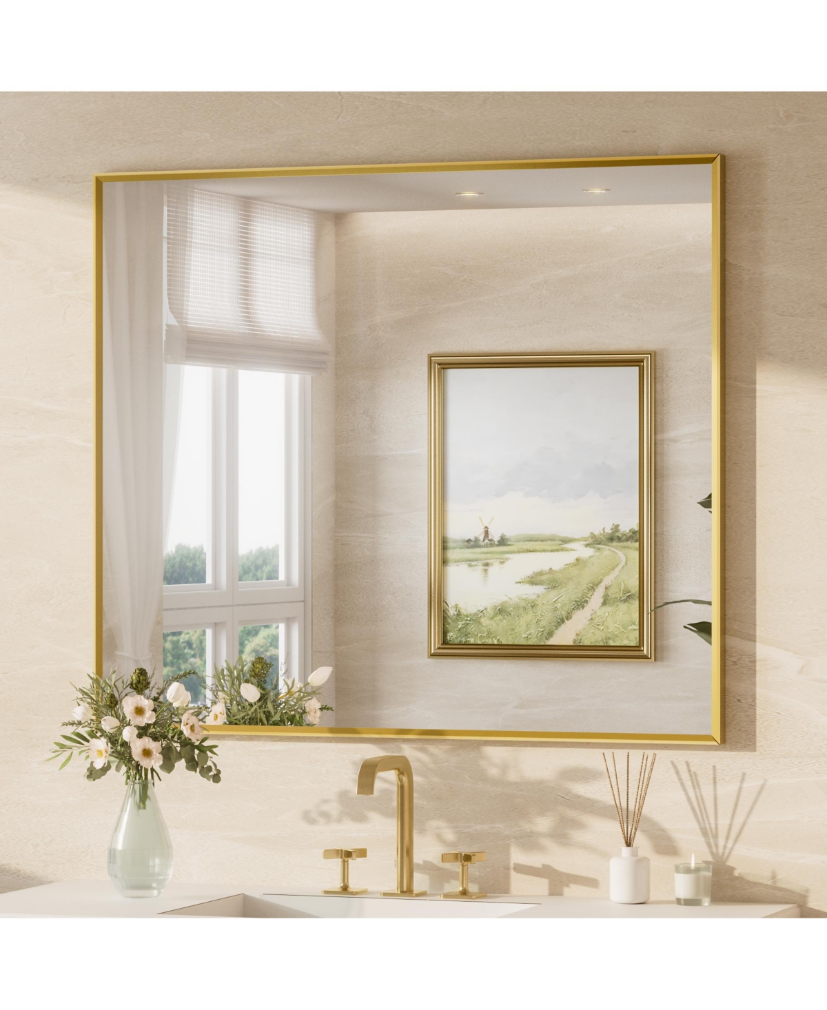 Click here for Keonjinn 42x35 Inch Brushed Gold Bathroom Vanity M... prices