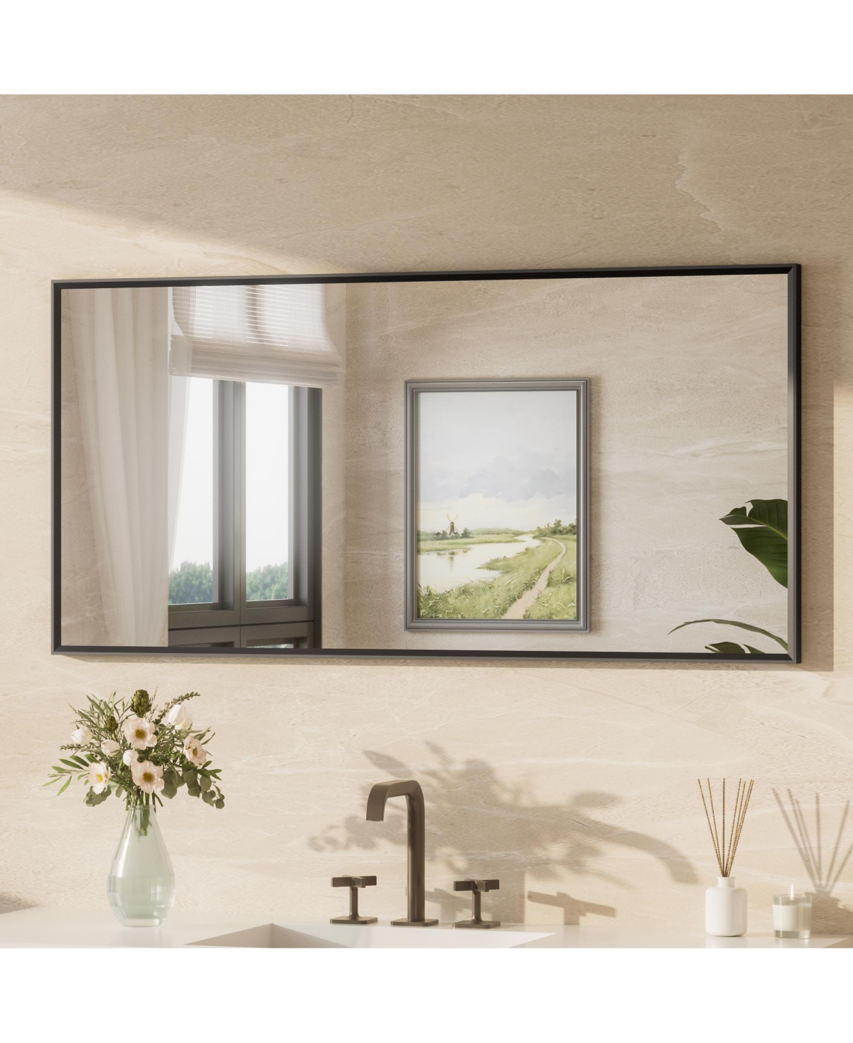 Click here for Keonjinn Inch Brushed Black Bathroom Vanity Mirror... prices