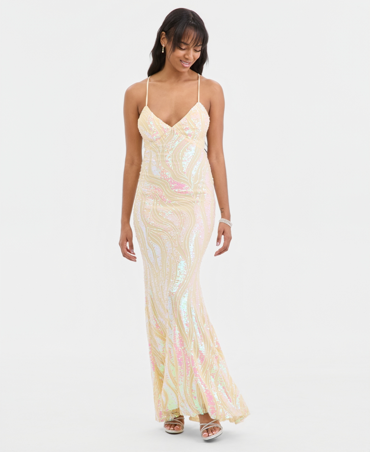 Click here for City Studios Juniors Sequined Lace-Up Gown - YELLO... prices