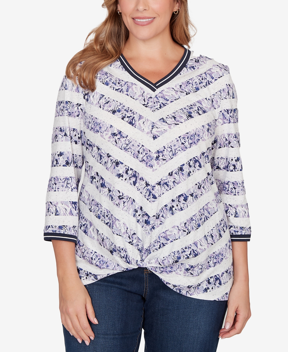 Click here for Ruby Rd. Plus Size Floral Stripe Twist Front Knit... prices