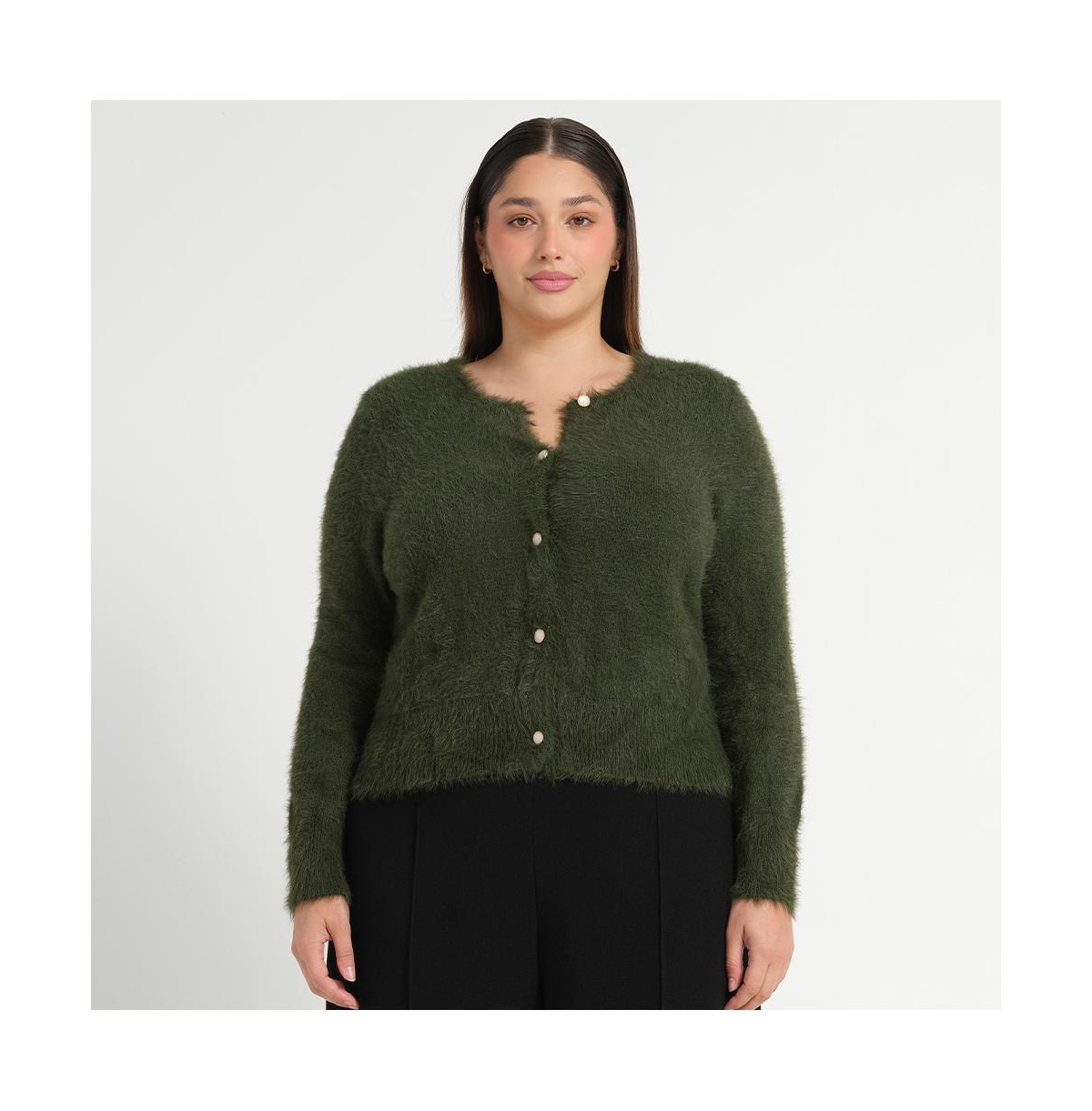 Click here for Estelle Plus Size Camille Crew Cardi - Olive prices