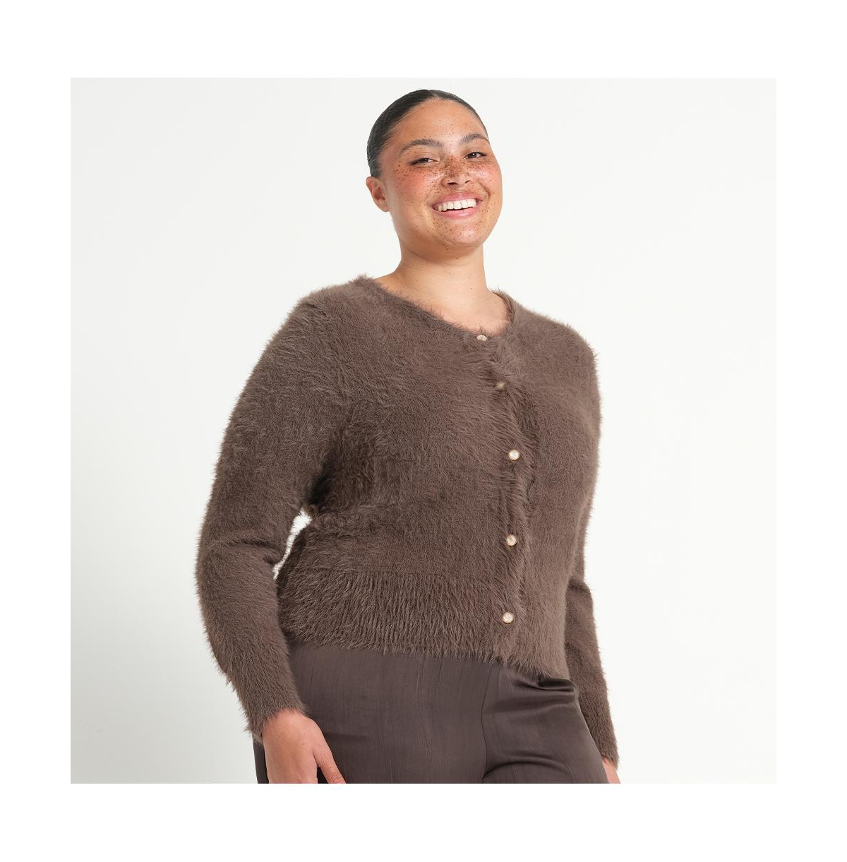 Click here for Estelle Plus Size Camille Crew Cardi - Mocha prices