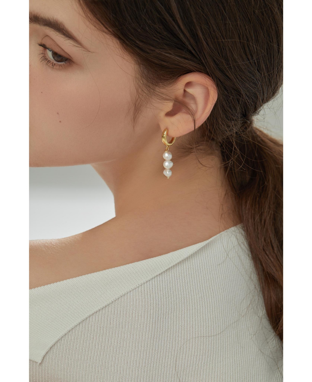 Click here for Joey Baby Freshwater Pearl Drop Hoop Earrings - Fr... prices