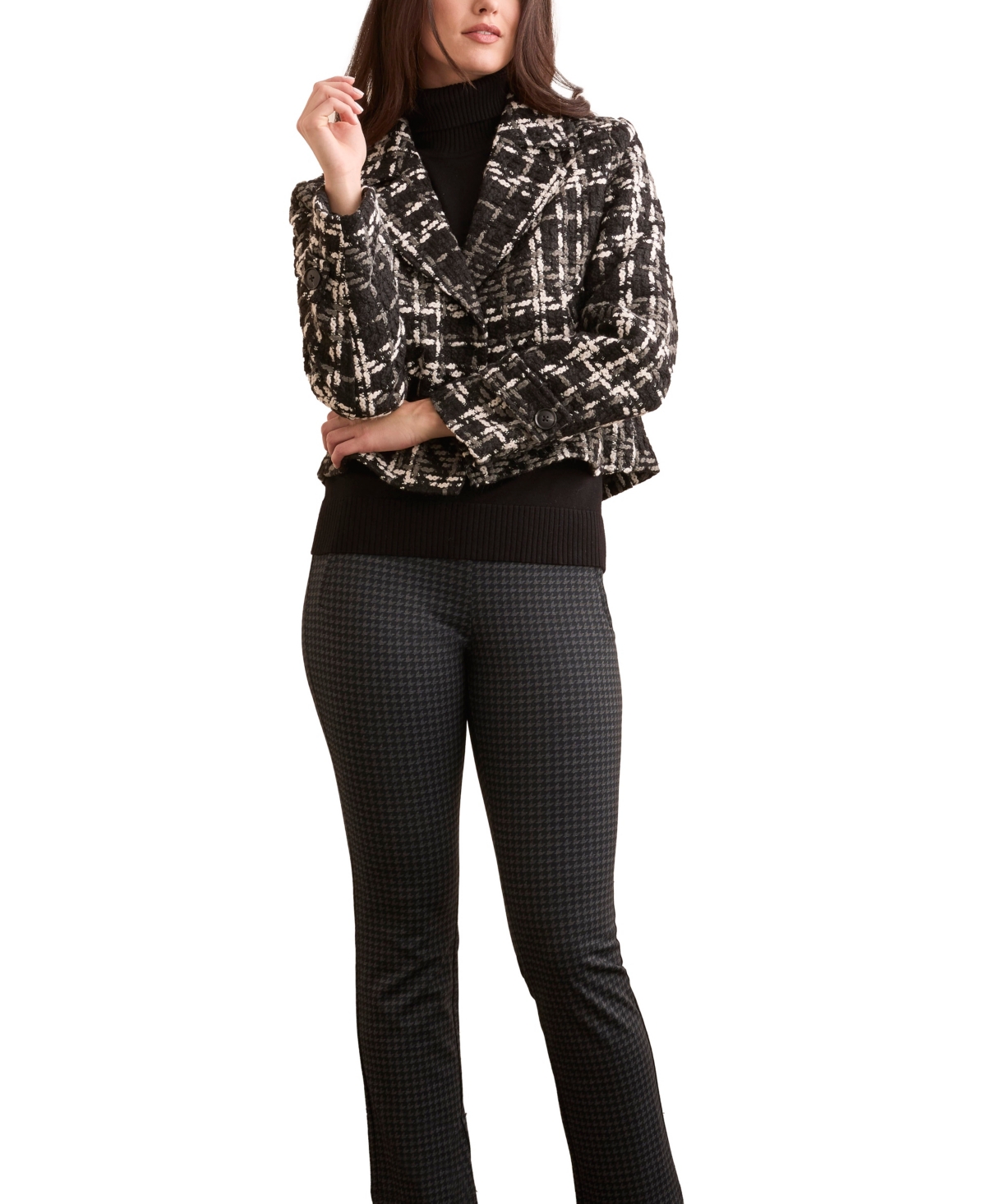 Click here for Tribal Womens Chunky Plaid Boucle Button-Front Bla... prices