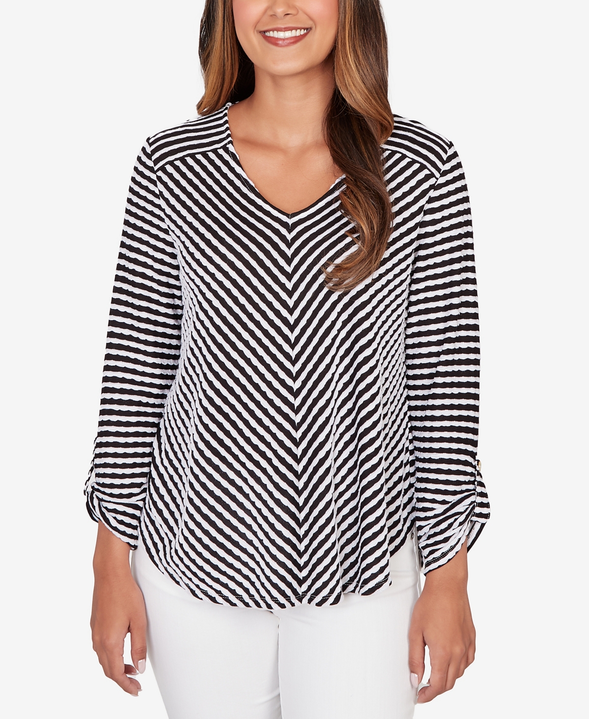 Click here for Ruby Rd. Petite Mitered Scallop Stripe Tunic Top -... prices