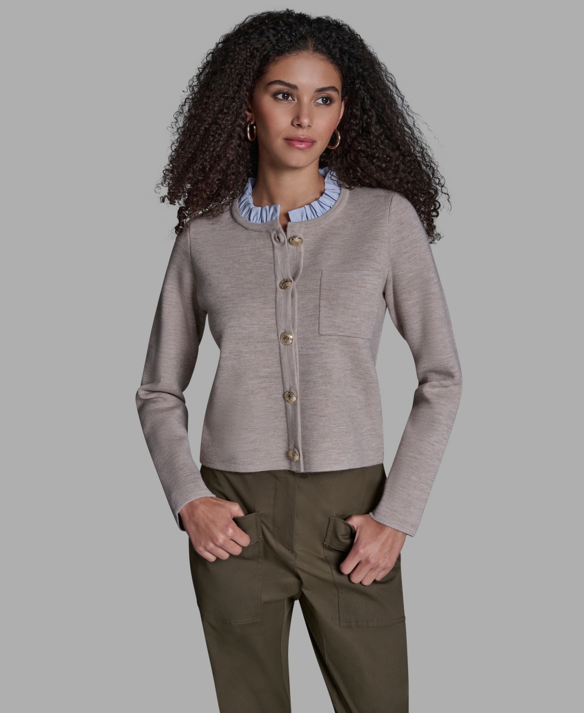 Click here for Bcbg Womens Crewneck Button-Front Sweater - Oatmea... prices