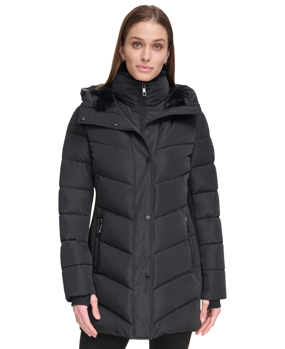 Click here for Calvin Klein Womens Lined Hooded Puffer Coat - Bla... prices