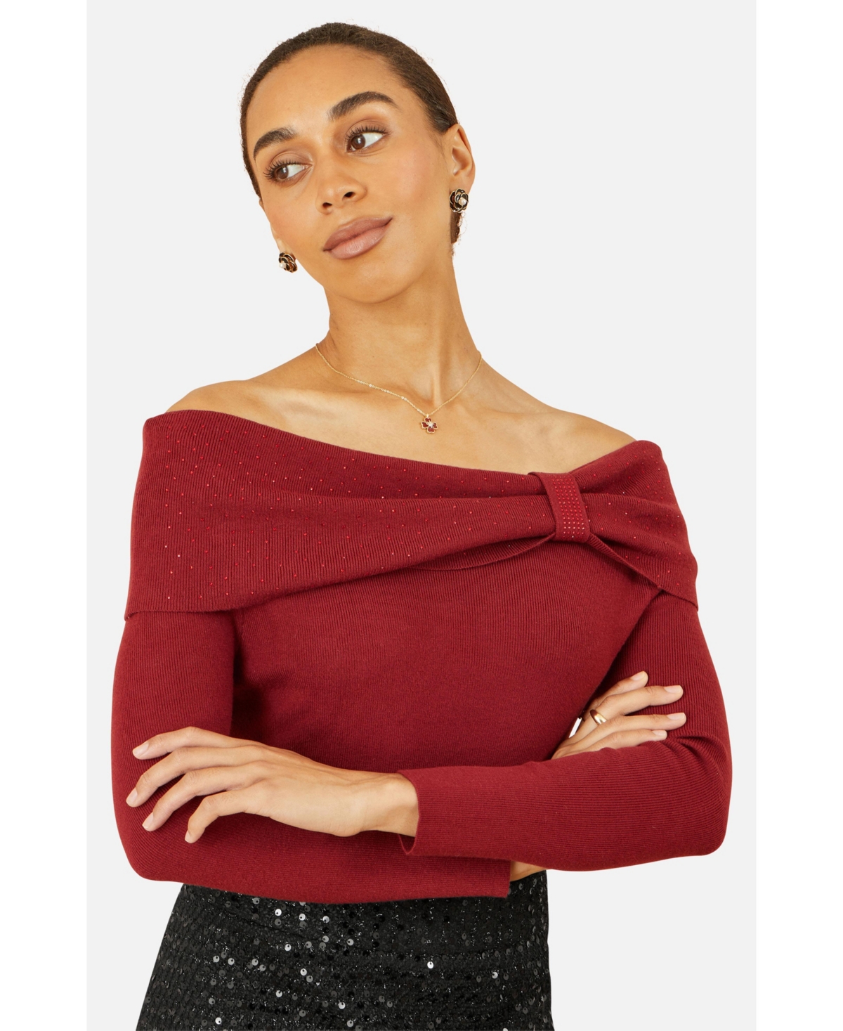Click here for Yumi Womens Bardot Sweater With Diamante Detail -... prices