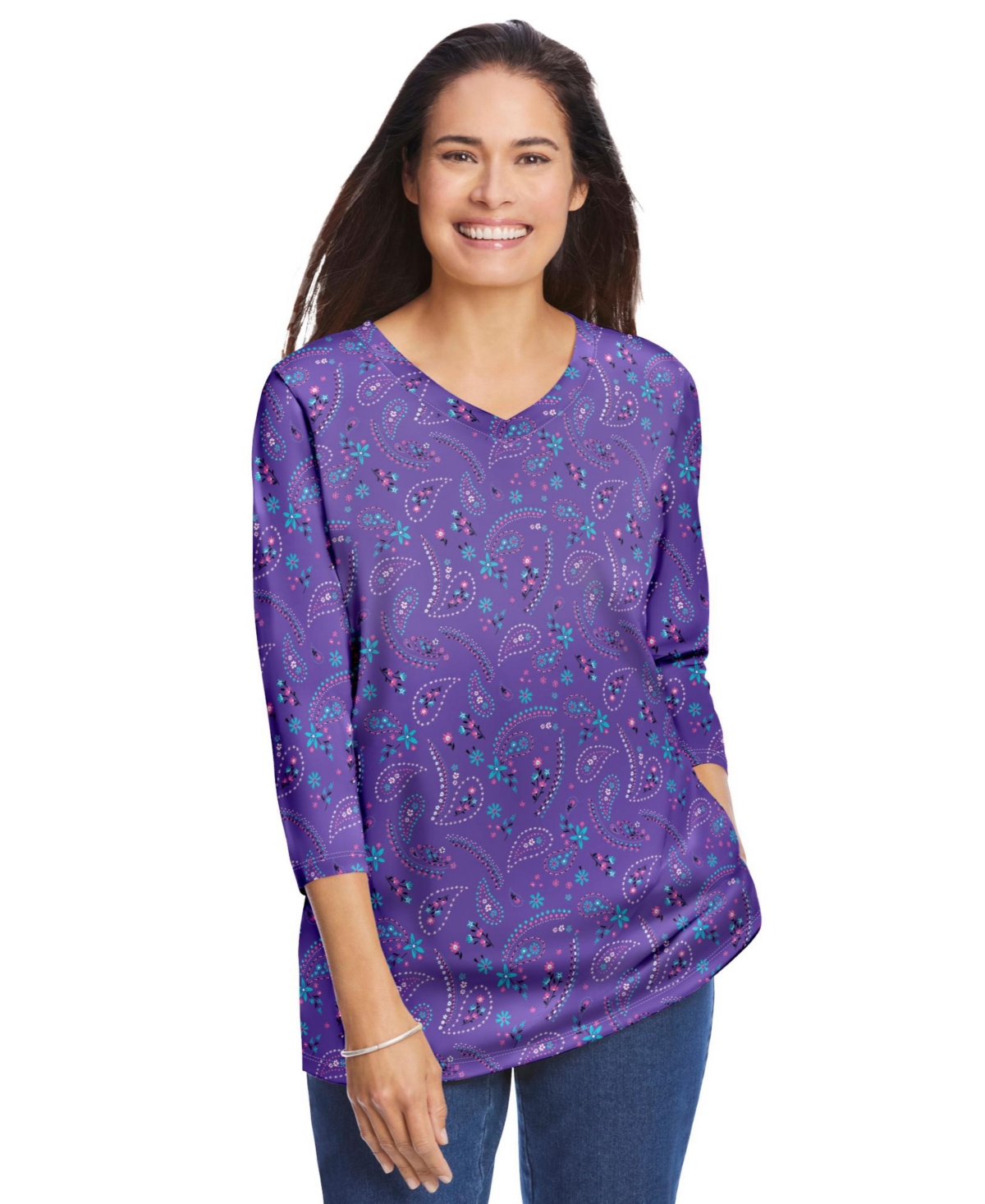 Click here for Woman Within Plus Size Perfect Printed Three-Quart... prices