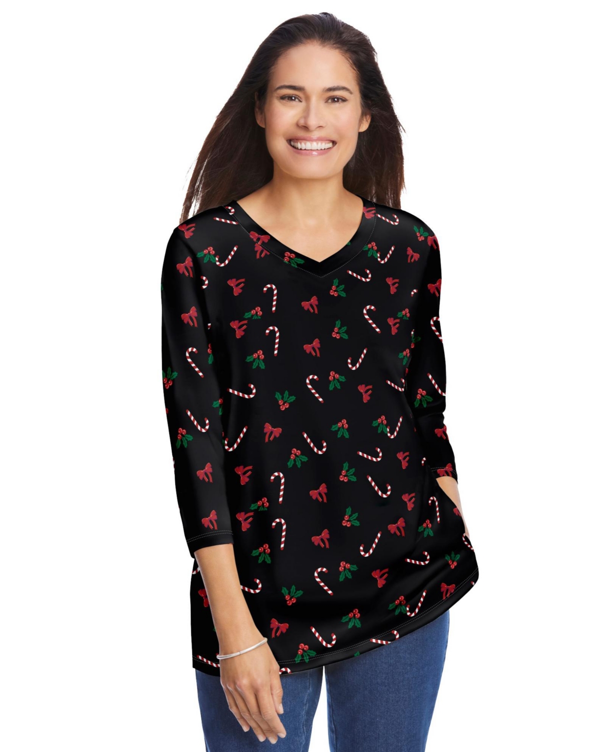 Click here for Woman Within Womens Within Perfect Printed Three-Q... prices