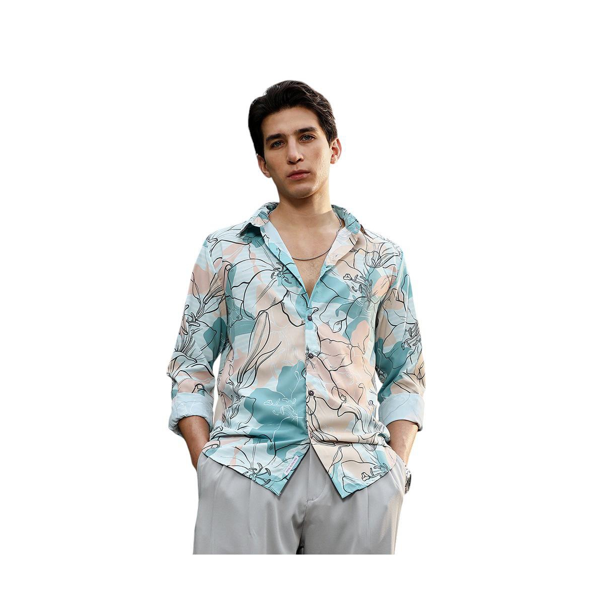 Click here for Campus Sutra Mens Botanical-Outline Imprint Shirt... prices
