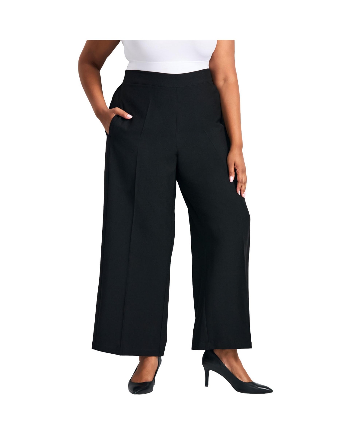 Click here for Avenue Womens Anna Wide Leg Pleat Front Pant - Bla... prices