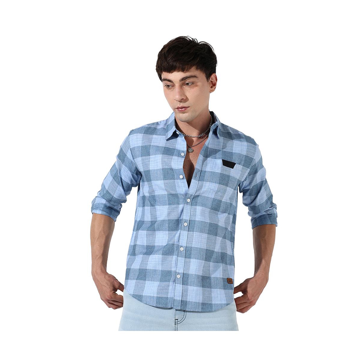 Click here for Campus Sutra Mens Cotton Blue Checks Shirt - blue prices