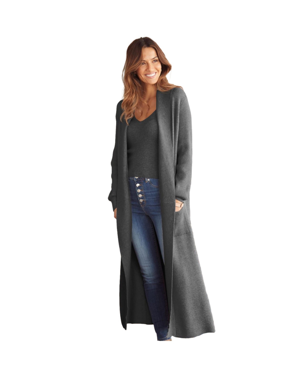 Click here for Lascana Womens Long Knit Cardigan - Charcoal grey prices