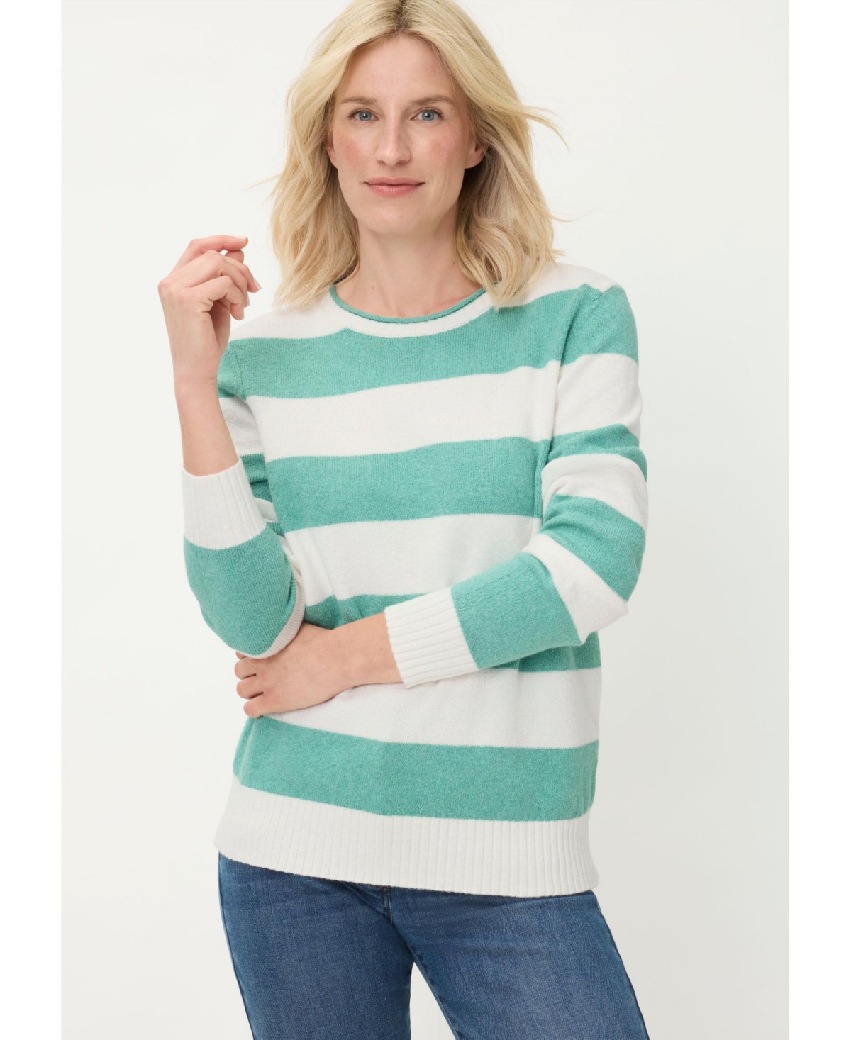 Click here for Olsen Womens Stripe Sweater - Dark mint prices