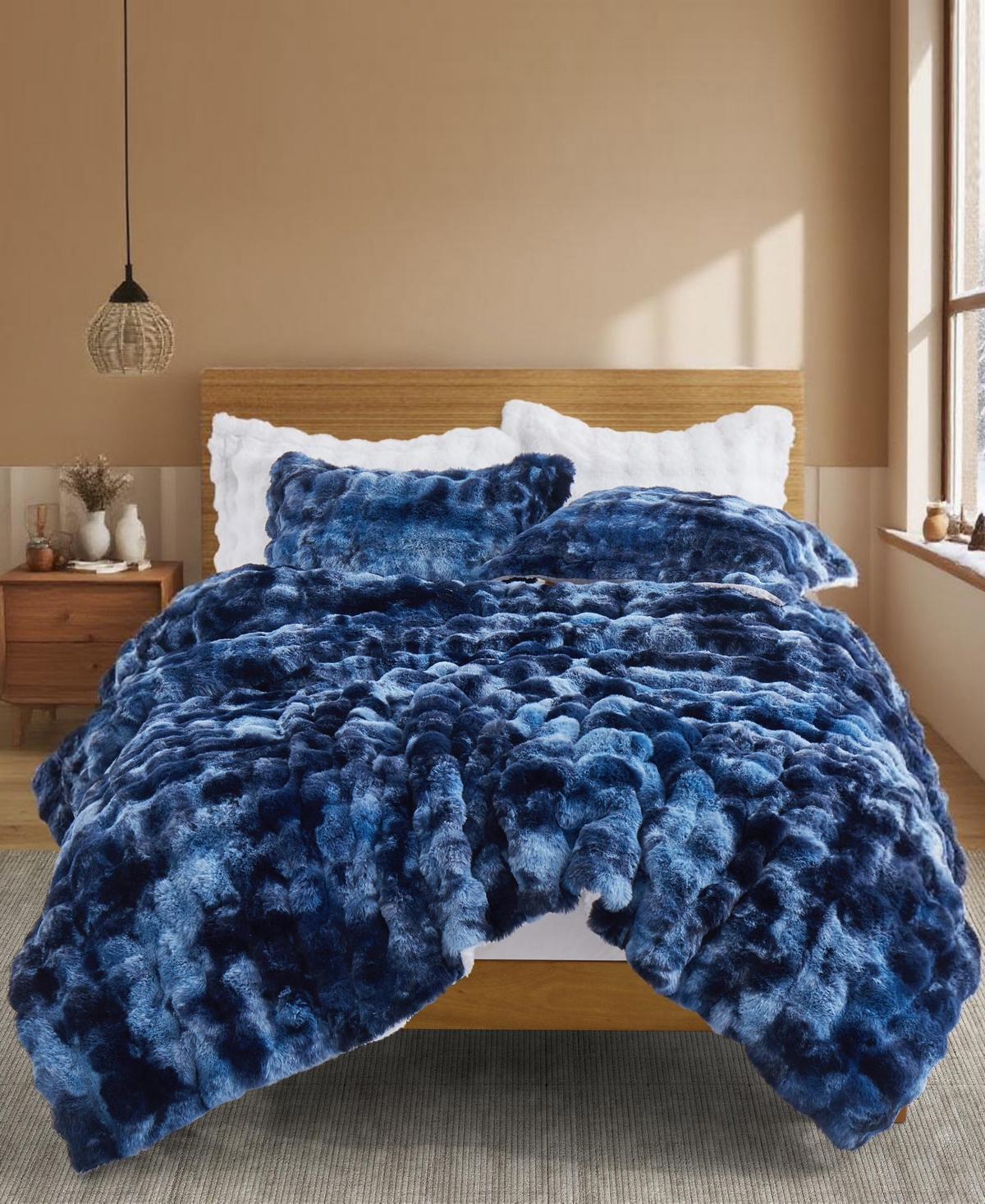 Click here for Unikome Faux Fur Reversible Comforter  King - Navy prices