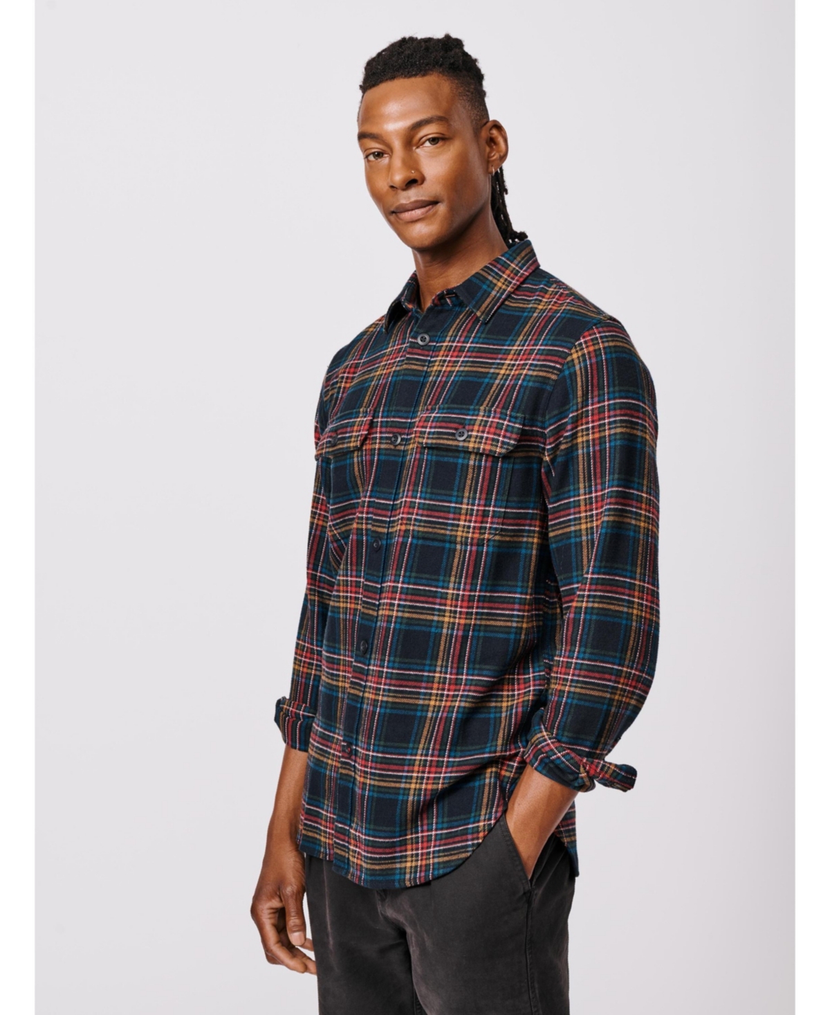 Click here for Aubin Mens Crowle Button Up Flannel Shirt - Black... prices