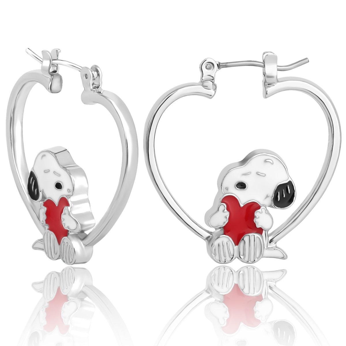 Click here for Peanuts Snoopy Heart Hoop Earrings  Silver-Tone wi... prices