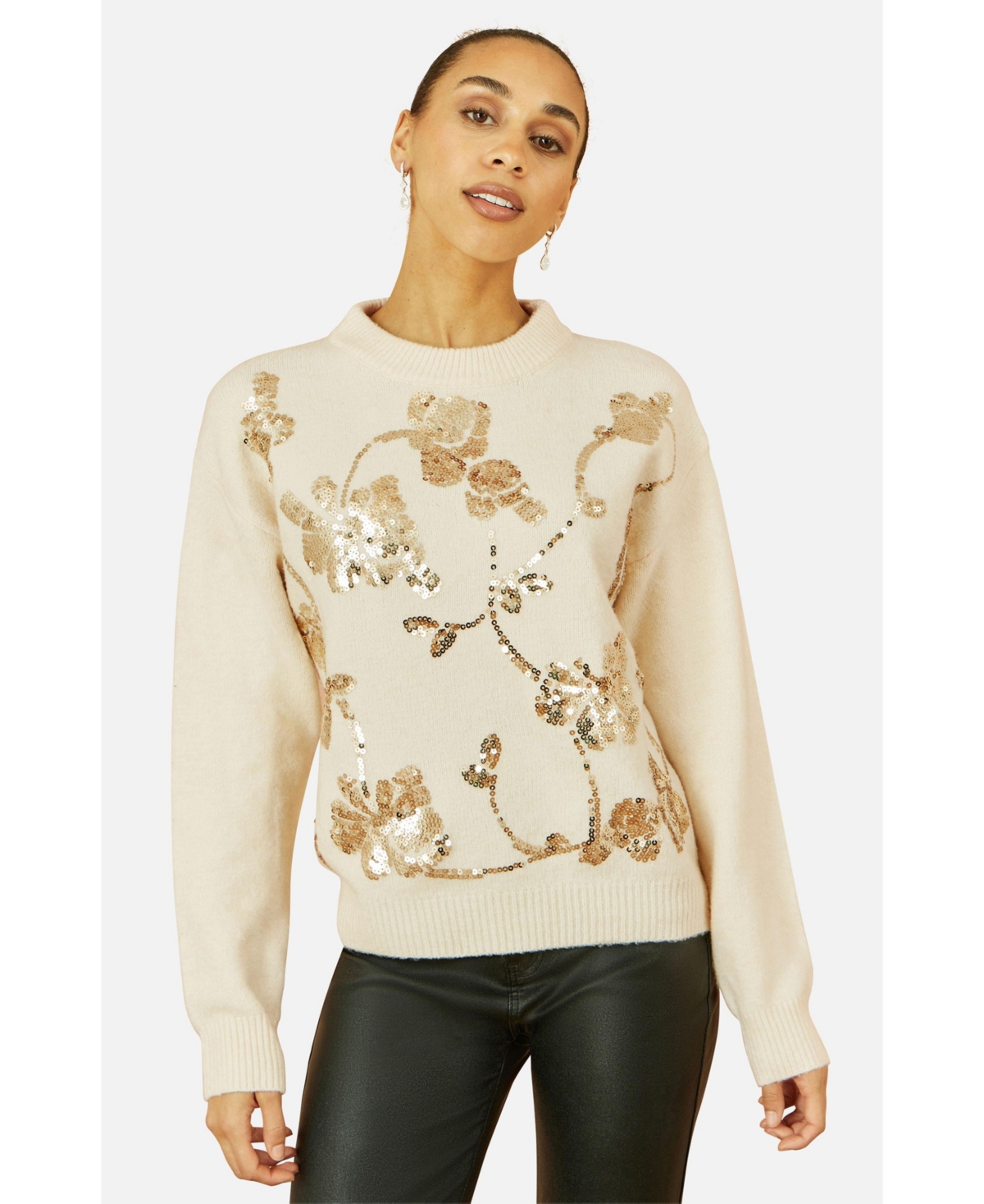 Click here for Yumi Womens s Relaxed Fit Floral Sequin Sweater -... prices